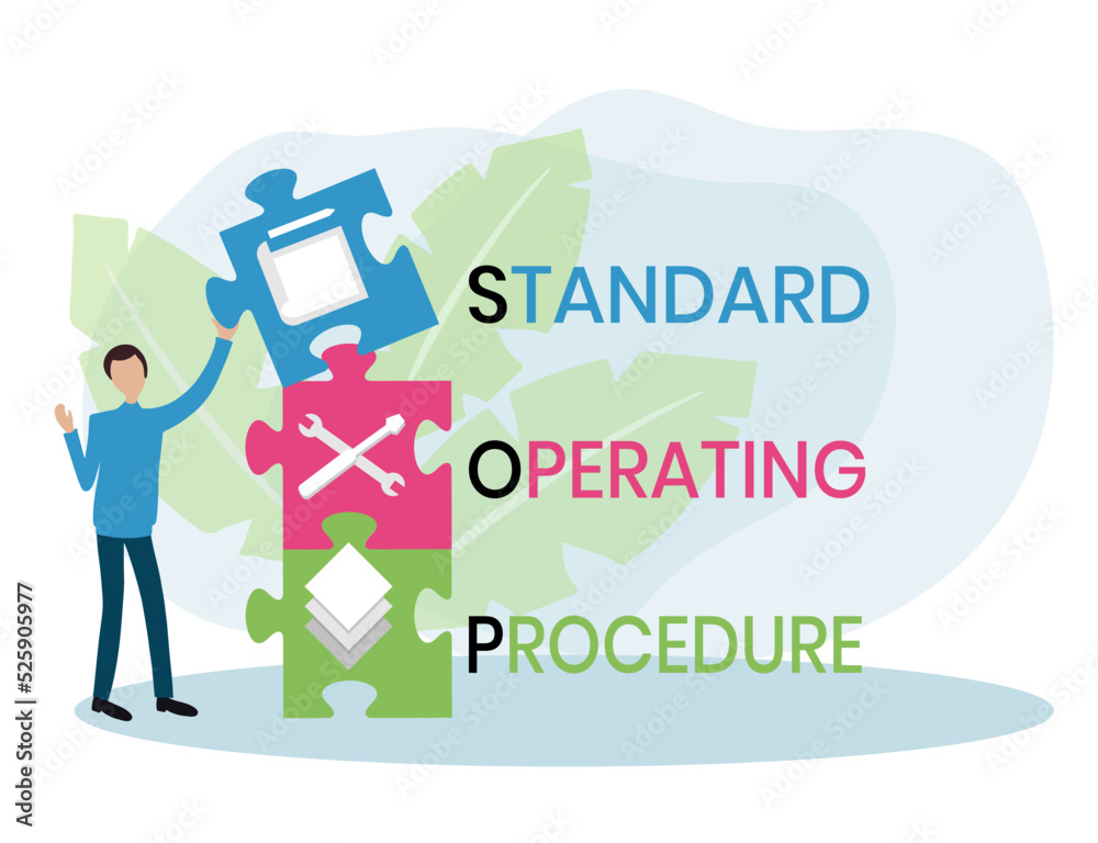 Vecteur Stock SOP, Standard Operating Procedure. Concept with keywords ...