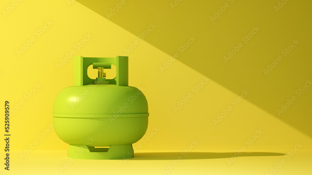 green gas bottle on a yellow background in a beam of light Stock ...