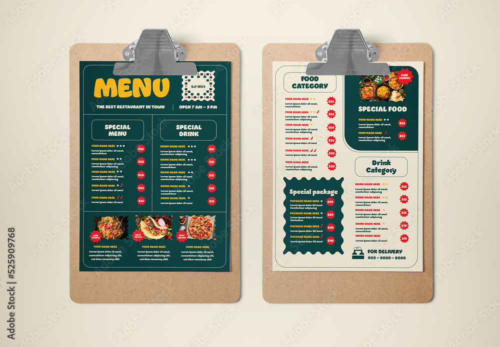 Green Vintage Food Menu Layout Stock Template | Adobe Stock
