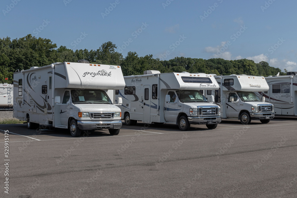 Various RV Motorhomes on display at a dealership. Owning a motorhome is ...