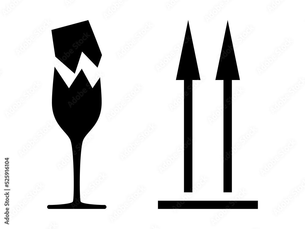 Manipulative signs. Fragile, do not turn over. Marking marks on the ...