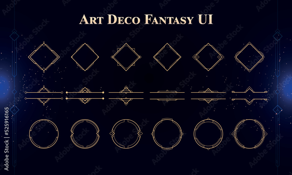 Vetor de Set of Art Deco Modern User Interface Elements. Fantasy magic HUD. Good for game UI ...