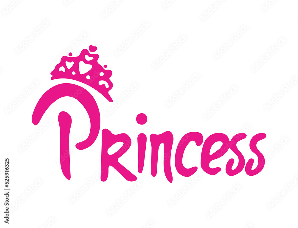 text princess with crown. icon. layout or banner. font, words and ...
