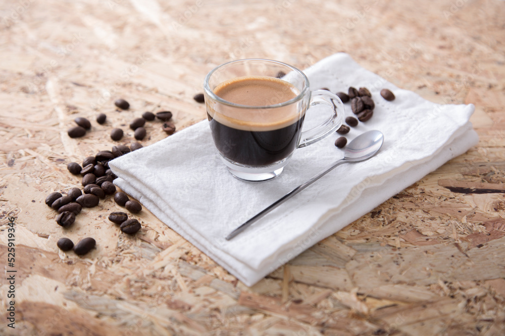 Small cup of coffee machine beans grains gourmet beverage waking up ...