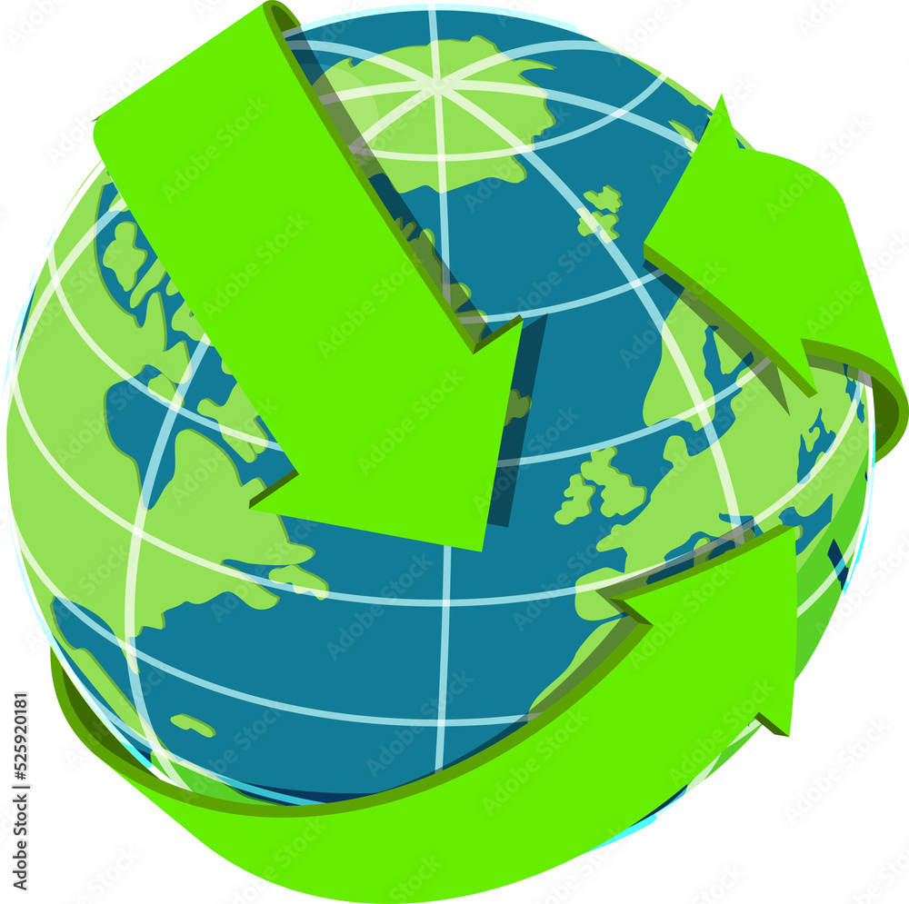 Flat 3d isometric The World with recycle arrow. Ecology and recycle ...