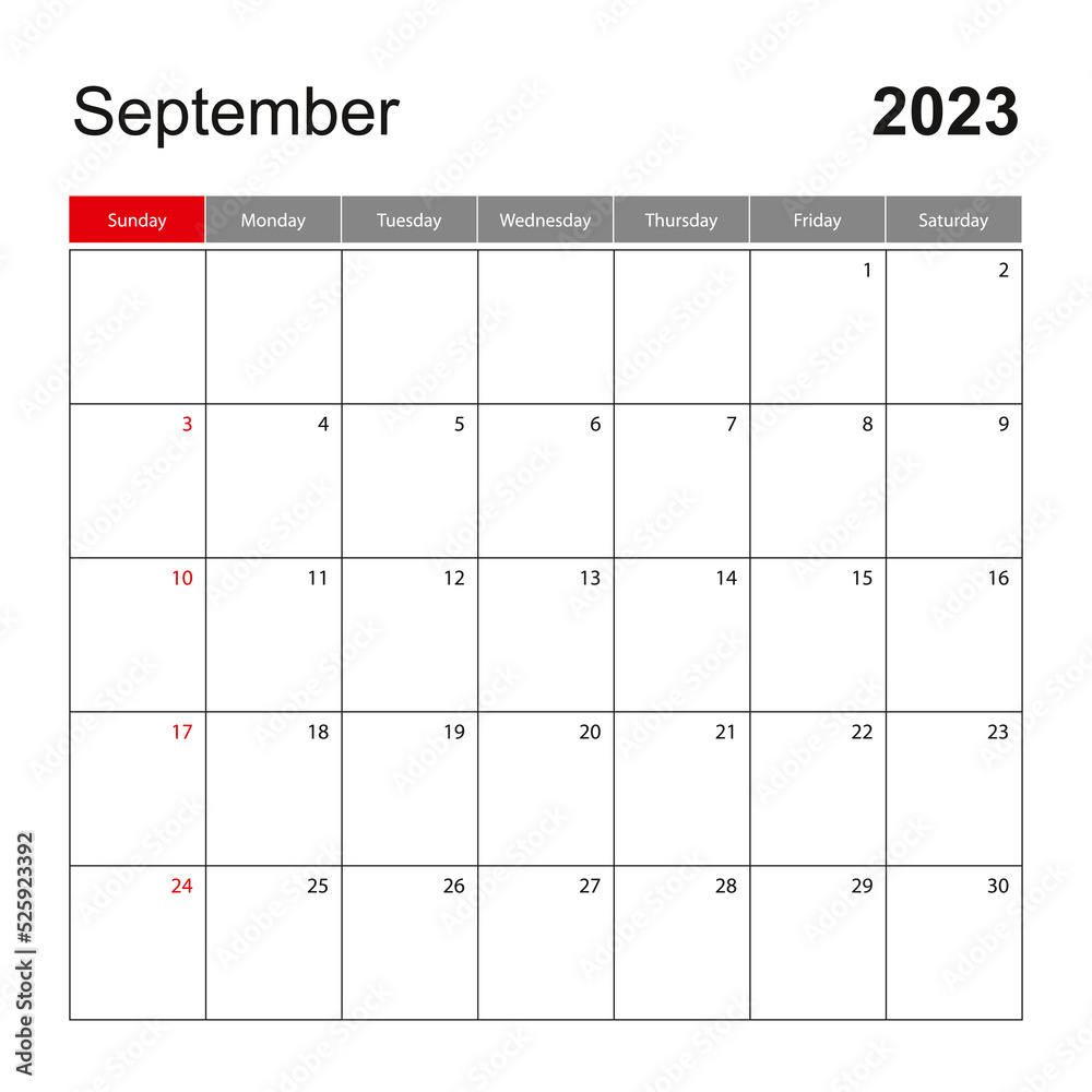 Wall calendar template for September 2023. Holiday and event planner ...
