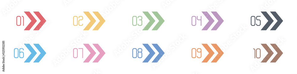 Number Info-graphic Bullet points 1 to 10, Arrow Shape numbers, Arrow ...