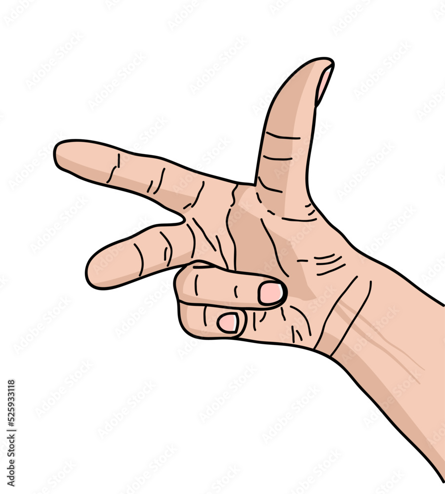 Vector illustration of human hand showing three fingers isolated on a ...