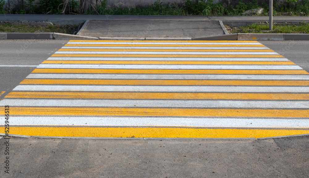 Road marking. Crosswalk, yellow and white lines. Background. Crosswalk ...