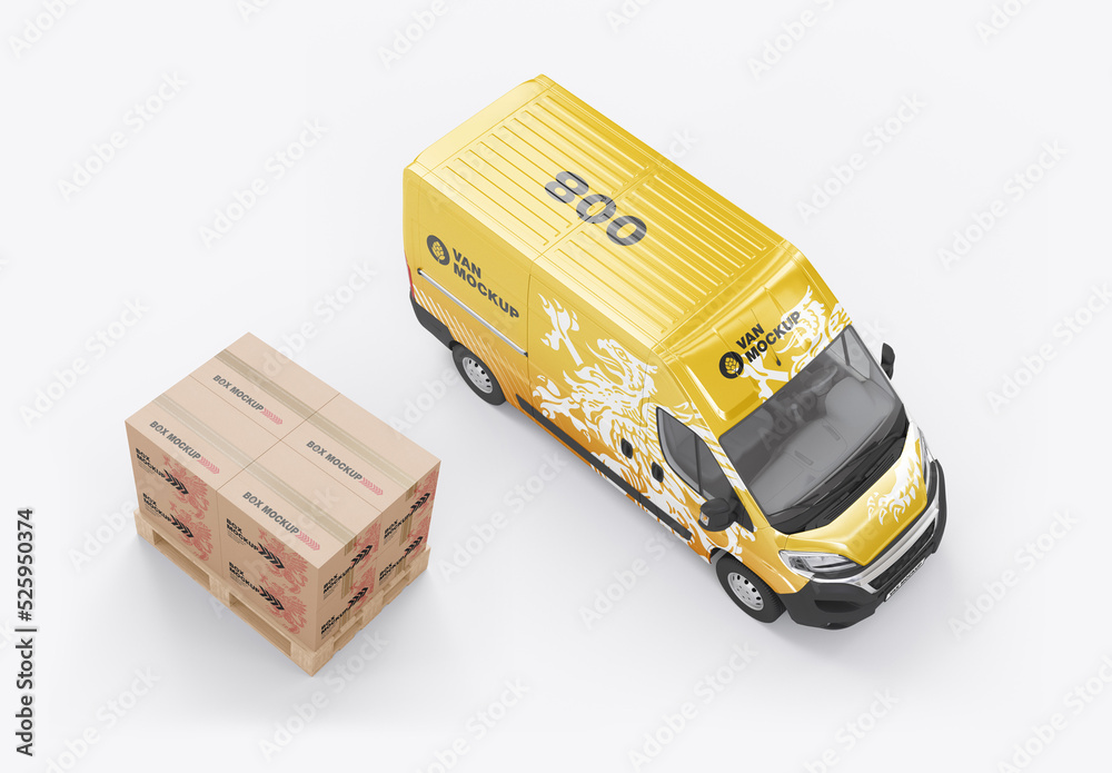 Panel Van with Pallet and Boxes Mockup Stock Template | Adobe Stock