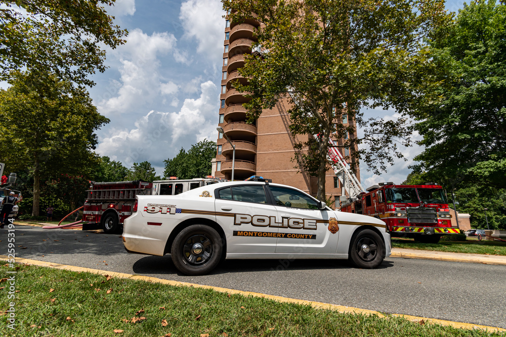 A Montgomery County, Maryland police car at an emergency incident in ...