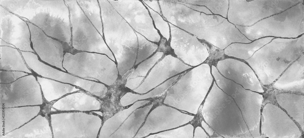 Neurons Black and white Illustration watercolor neurology mental health ...
