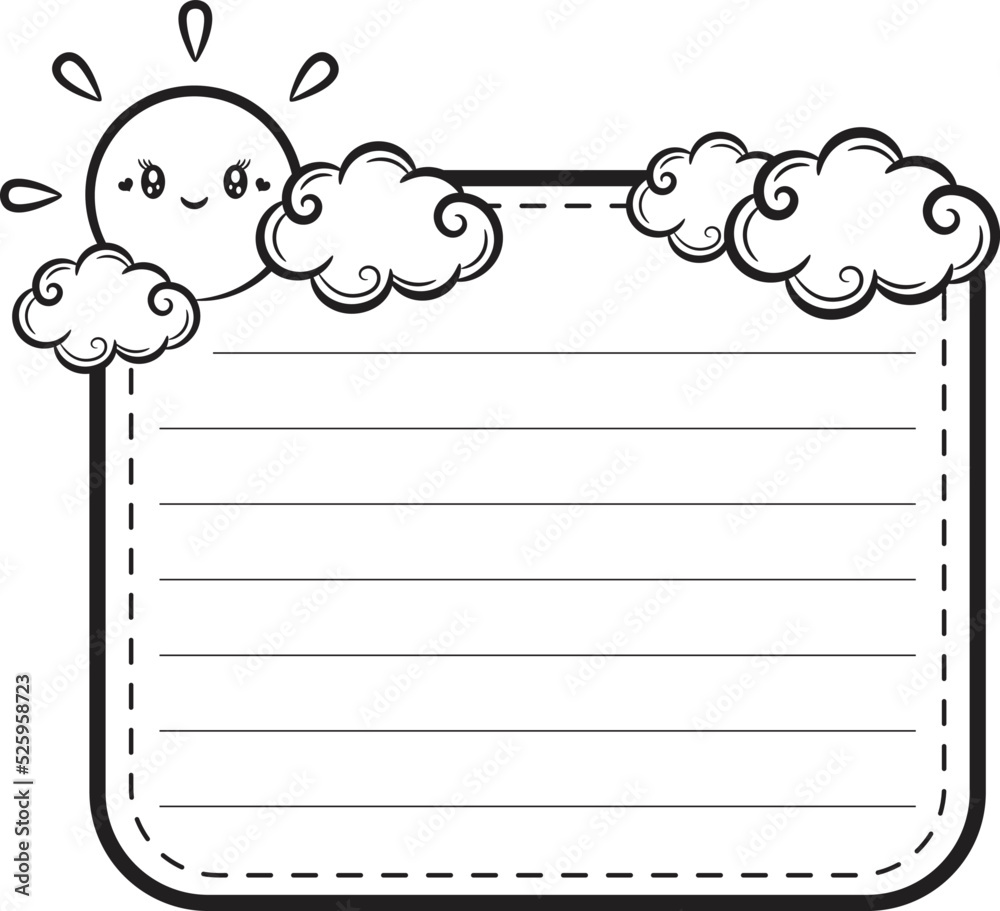 cute sun frame with clouds note letter for writing sketch for coloring ...