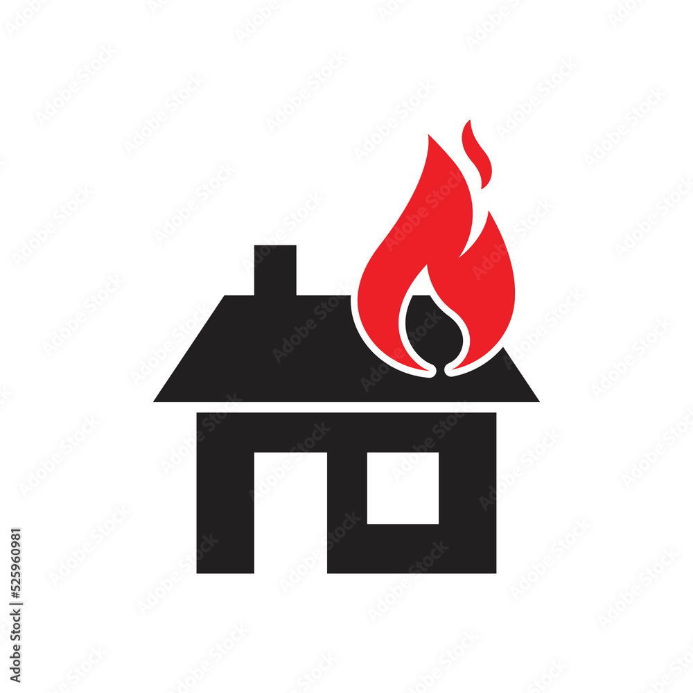 house building in flames icon. House on fire. House Fire Logo. Vector ...