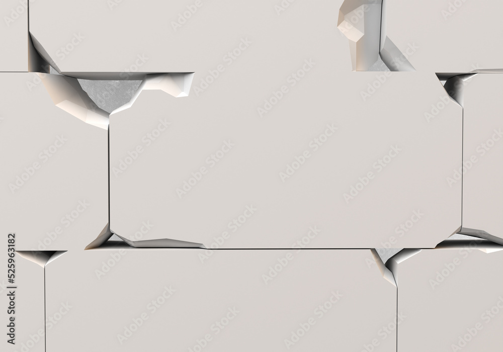 Wall with cracks. White wall of concrete blocks. Modern white brick ...