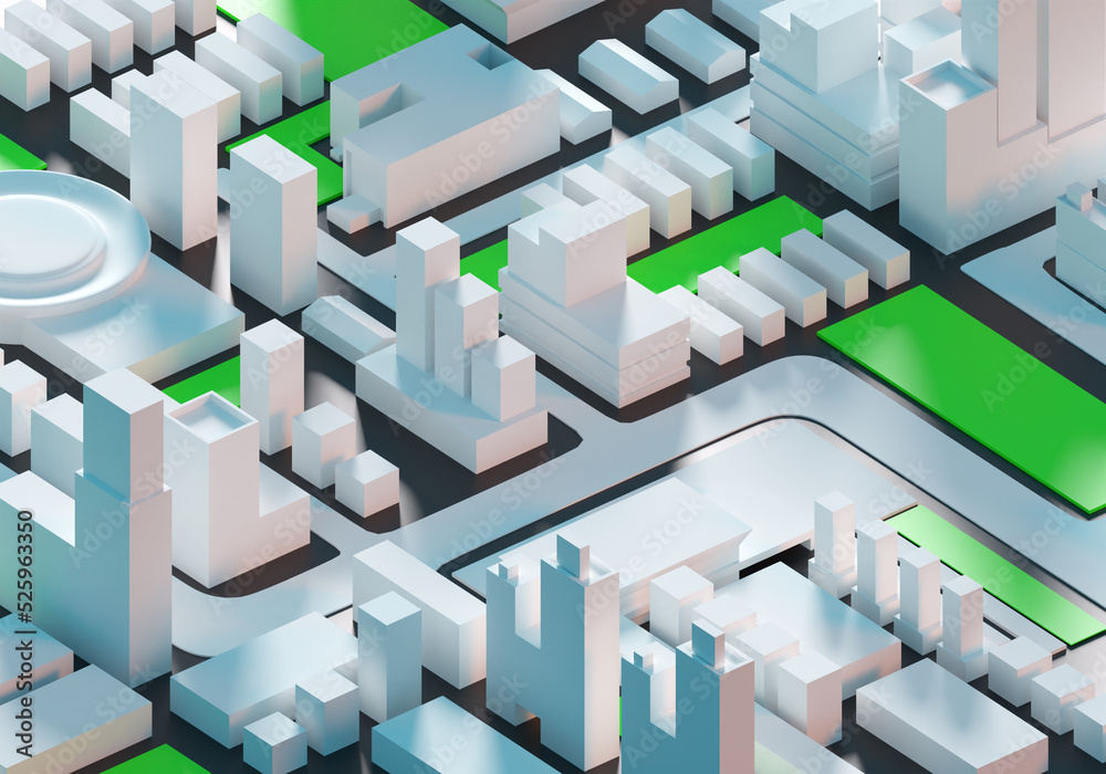 Urban development plan. Layout with white houses. Urban infrastructure ...