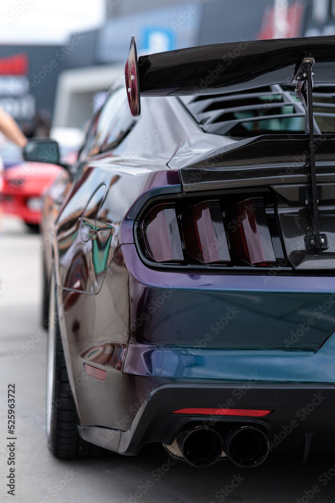 Sport car at the start. Drag race. Powerful supercar ready to speed ...