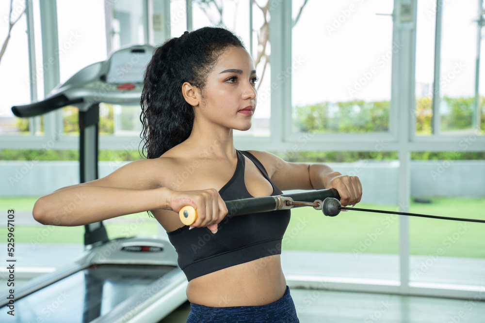 beautiful muscular fit woman exercising building muscles. Muscular ...