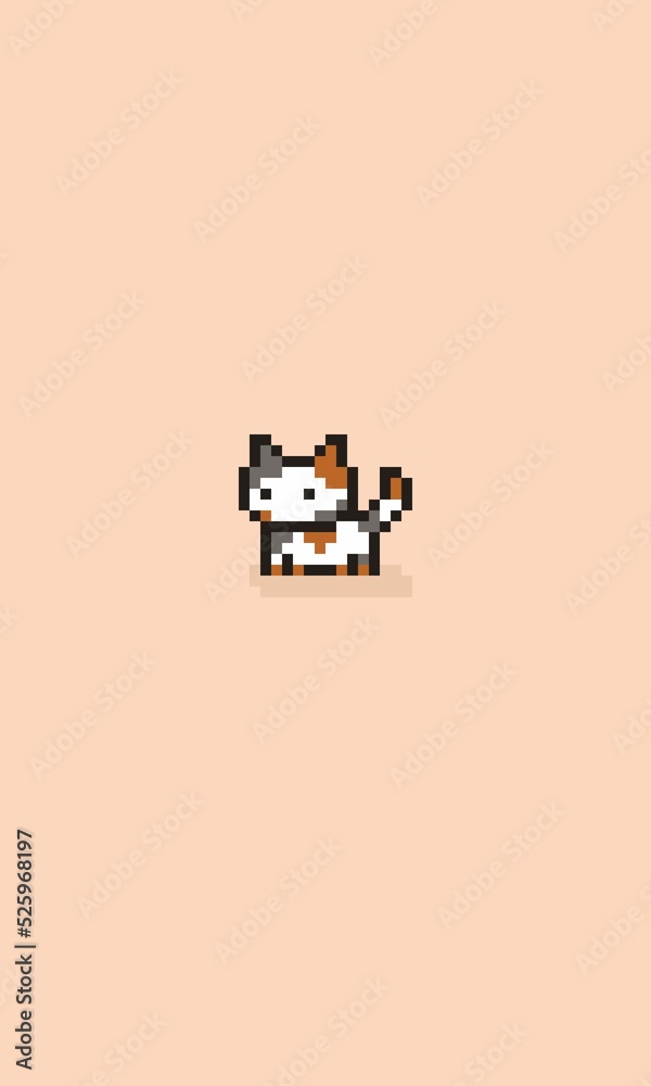 Pixel art orange cat cartoon with pastel background. Cute orange cat ...