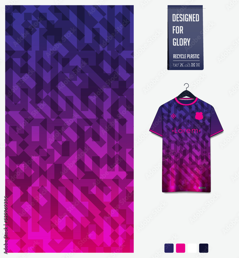 Soccer jersey pattern design. Geometric pattern on violet background ...