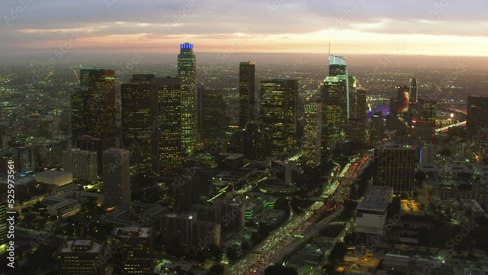 Amazing Aerial View Of Downtown Los Angeles. City Skyline With its ...