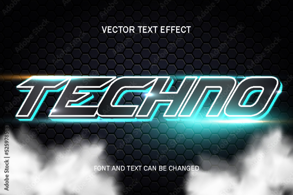 techno blue light font typography lettering 3d editable text effect ...