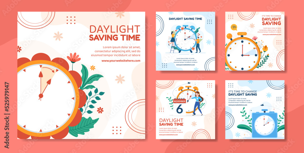 Daylight Savings Time Social Media Post Template Hand Drawn Cartoon ...