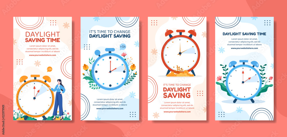 Daylight Savings Time Social Media Stories Template Hand Drawn Cartoon ...