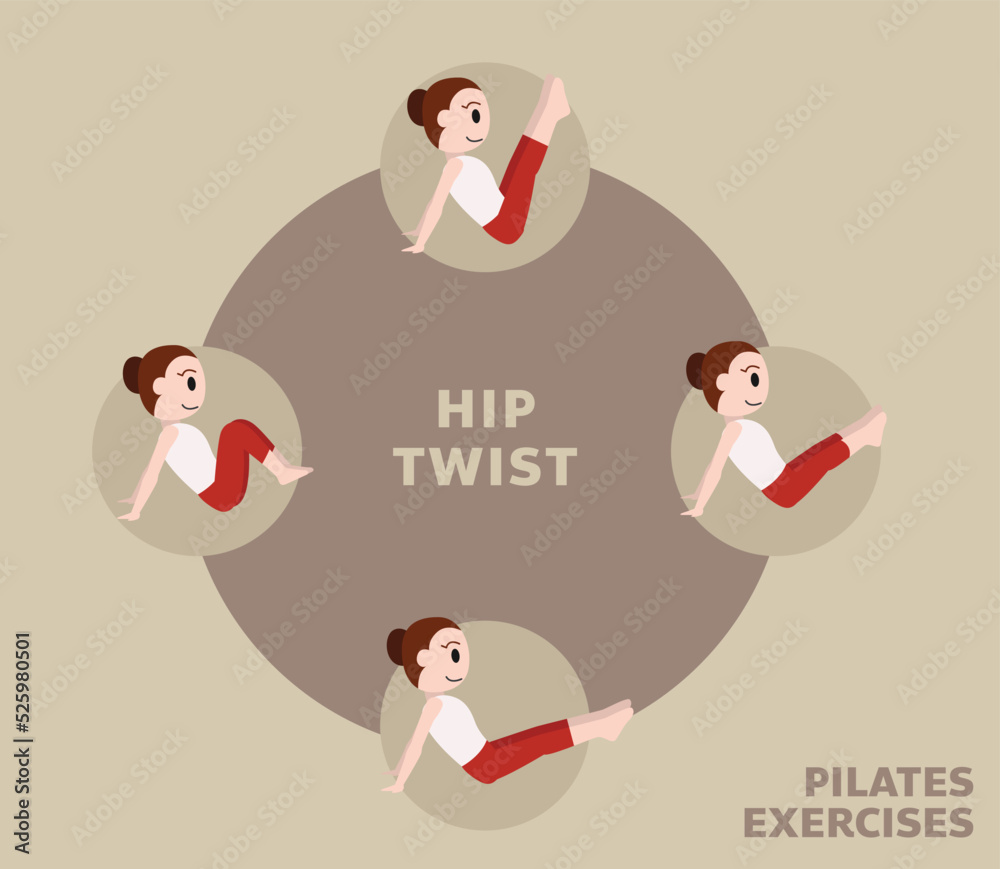 Pilates Moves Exercises Hip Twist Cute Cartoon Vector Illustration ...