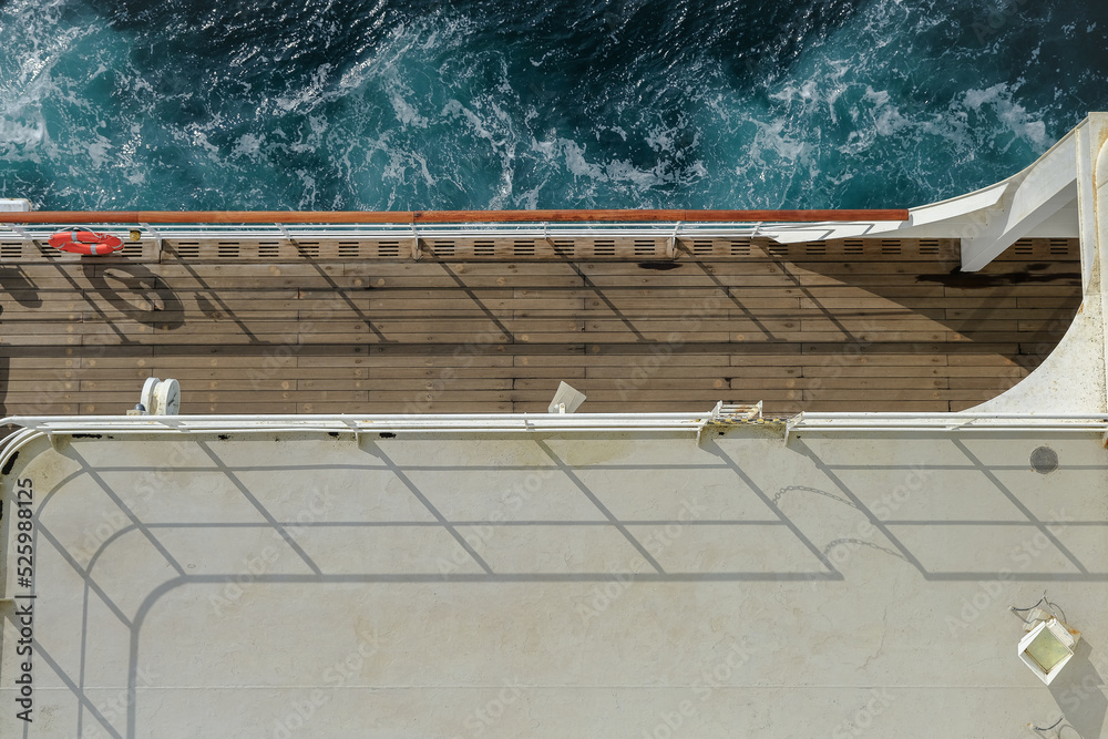 View from open outdoor deck of legendary luxury ocean liner cruise ship ...