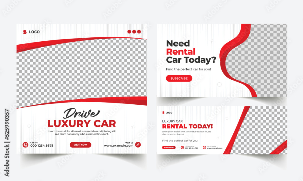 Set Car rental instagram social media post banner template, car rental ...