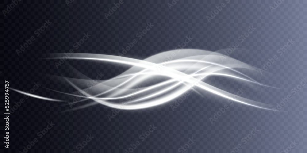 Abstract wavy light line on a transparent background. Dynamic bright ...