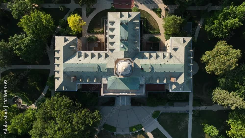 Top down aerial of Old Main Building at Penn State University campus ...