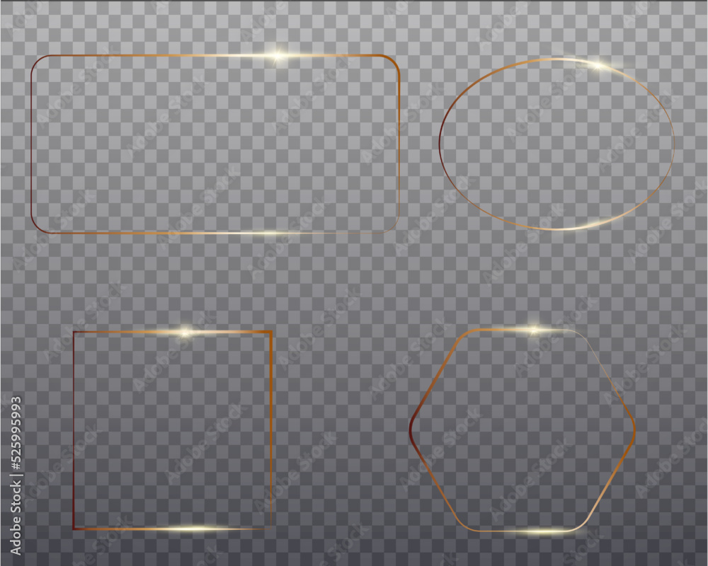 Gold shiny glowing vintage frame with shadows isolated on transparent ...