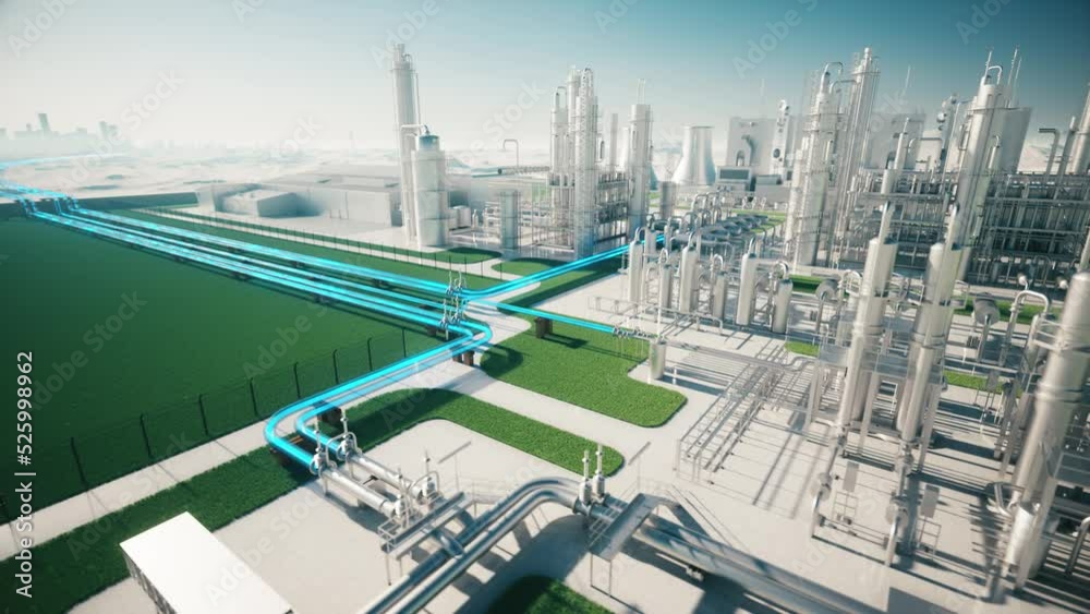 Plant with high factory structure. Modern industrial gas plant. Liquid ...