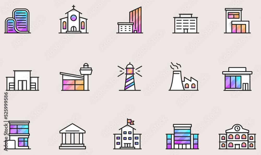 Vector Set of Linear Icons Related to City Buildings, Real Estate ...