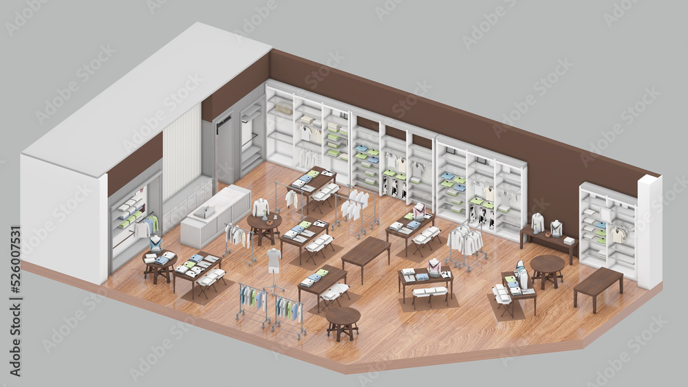 Isometric view of a clothing store,shopping malls, 3d rendering. Stock ...