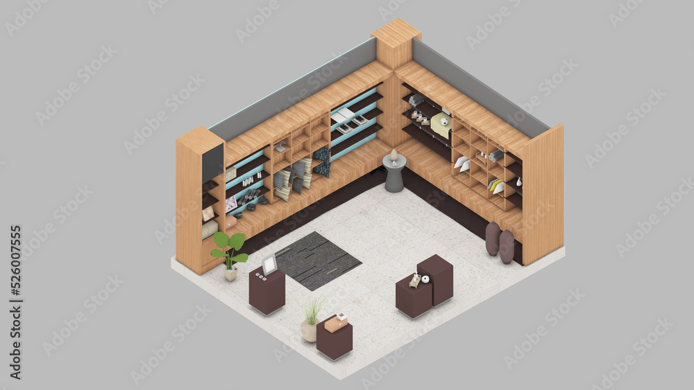 Isometric view of a general store,gift shop,shopping malls, 3d ...