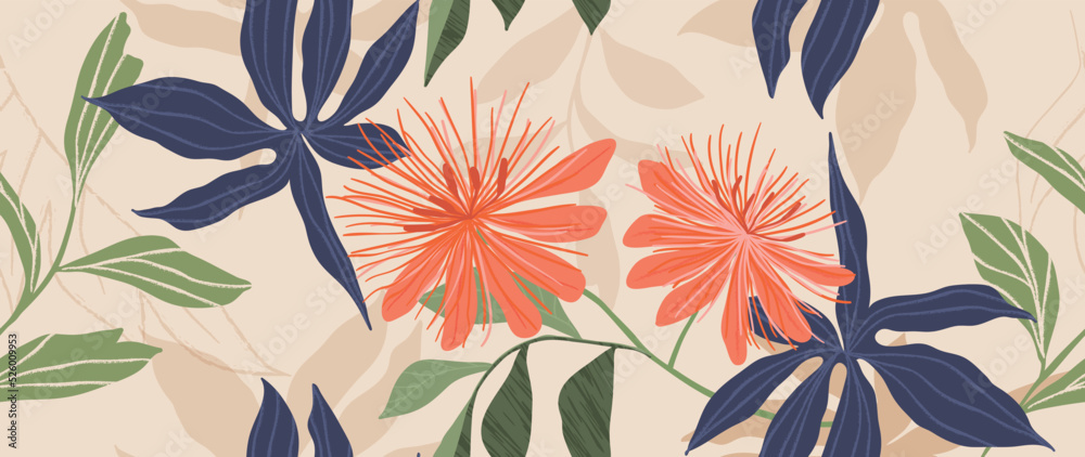 Abstract foliage background vector. Tropical botanical wallpaper with ...