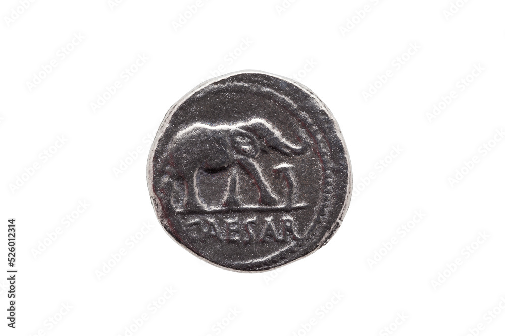 Silver Roman denarius coin replica of Roman emperor Julius Caesar ...