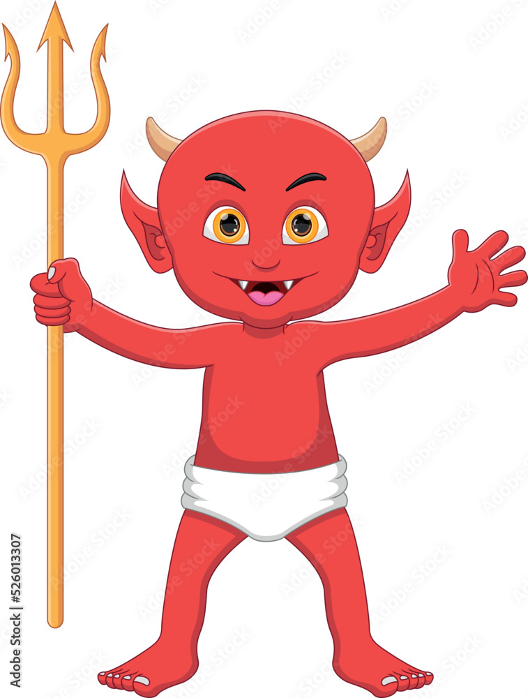 cartoon red devil holding trident Stock Vector | Adobe Stock