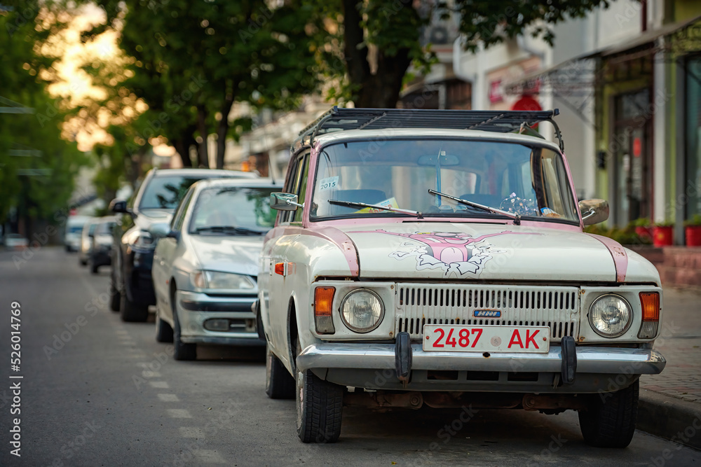 Brest, Belarus. Jun 2022. Moskvitch car parked at roadside, Pink ...