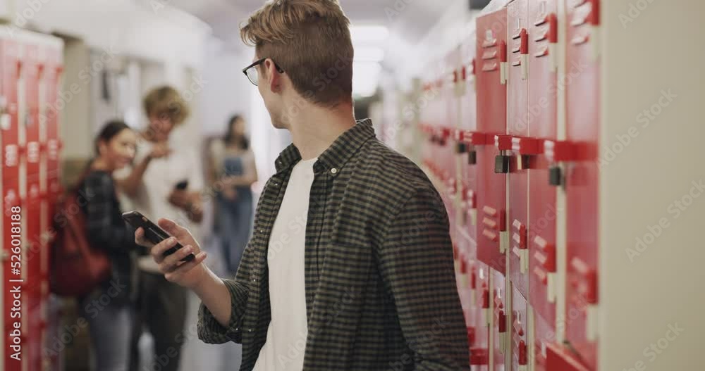 School, cyber bullying and smartphone, sad victim bullied by students ...