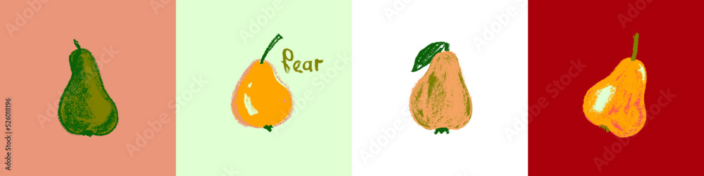 Pear drawing isolated. Hand drawn fruit sketch. Stencil style ...