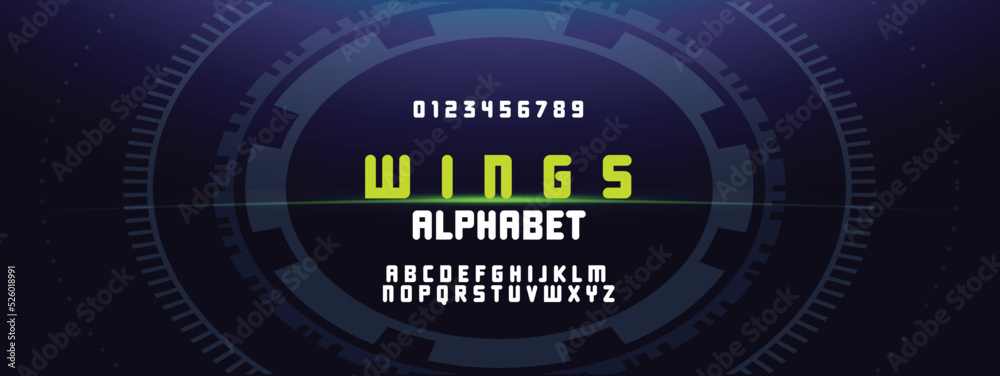 WINGS modern, luxury and tech alphabets letter set design. amazing ...