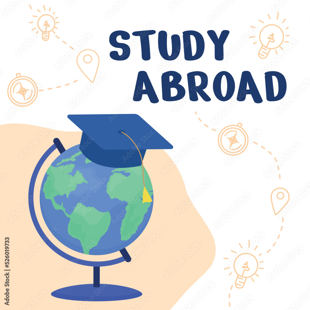 Study abroad card template. Education in foreign university. Editable ...