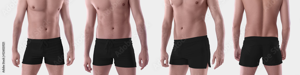 Mockup of black trunks on the athletic body of a man, isolated on ...