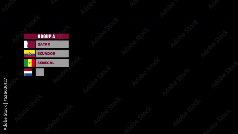 An animated football fixture table with 32 countries' flags divided ...