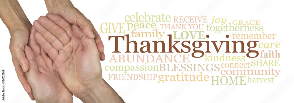 Words associated with Thanksgiving - female hands cupped around male ...