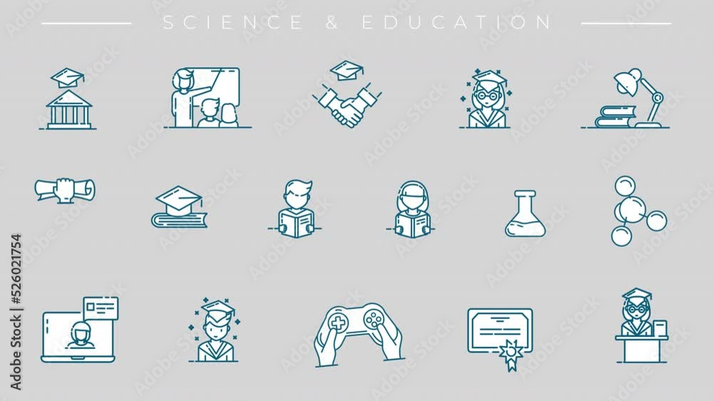 Set of animated icons on the theme of Science and Education. Stock ...